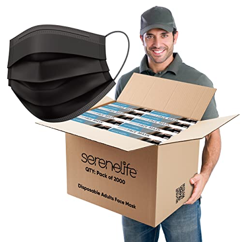 Disposable Face Masks 2000 Pcs. Black 3 Layer Face Masks, For Dust CoveringMouth Cover, and Nose Shield - SereneLife SL3PLY2000