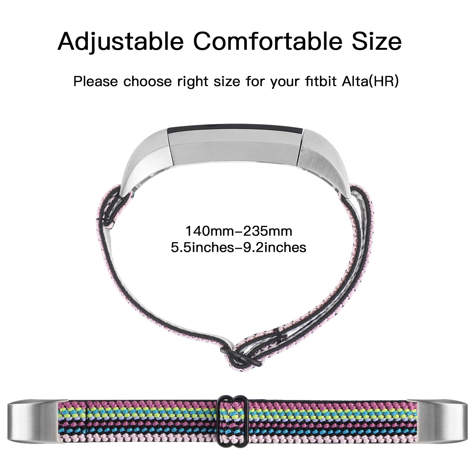 Adjustable Elastic Bands Compatible with Fitbit Alta/Alta HR, Soft Stretchy Nylon Sports Breathable Replacement Wristbands for Women Men (Colorful Boho)