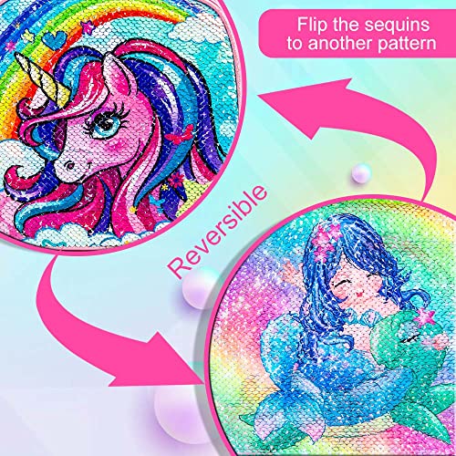 FTJCF 3PCS Rolling Backpack for Girls, Kids Unicorn Roller Bookbag with Wheels, Wheeled School Bag Set for Elementary -Rainbow