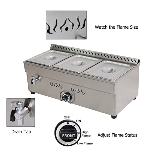HayWHNKN 3-Pan LP Gas Food Warmer Propane Steam Table Stainless Steel Bain Marie Buffet for Parties (with Gas Regulator Valve) 1/2 * 4β