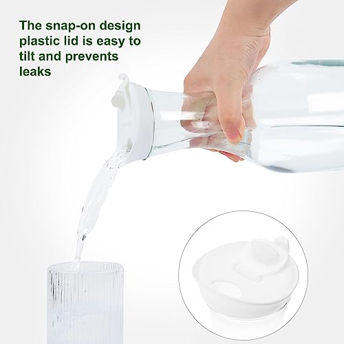 CUCUMI 2pcs 50oz Glass Carafe with Lids, 1.5 Liter Glass Water Pitcher Juice Containers Beverage Jugs for Mimosa Bar, Brunch, Cold Beverage