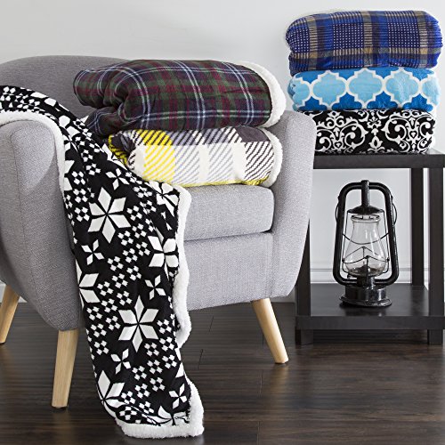 Lavish Home Reversible Fleece Blanket - 50-Inch x 60-Inch Machine-Washable Sherpa Throw - Cozy Blanket for Couch, Chair, or Bed (Black/White)