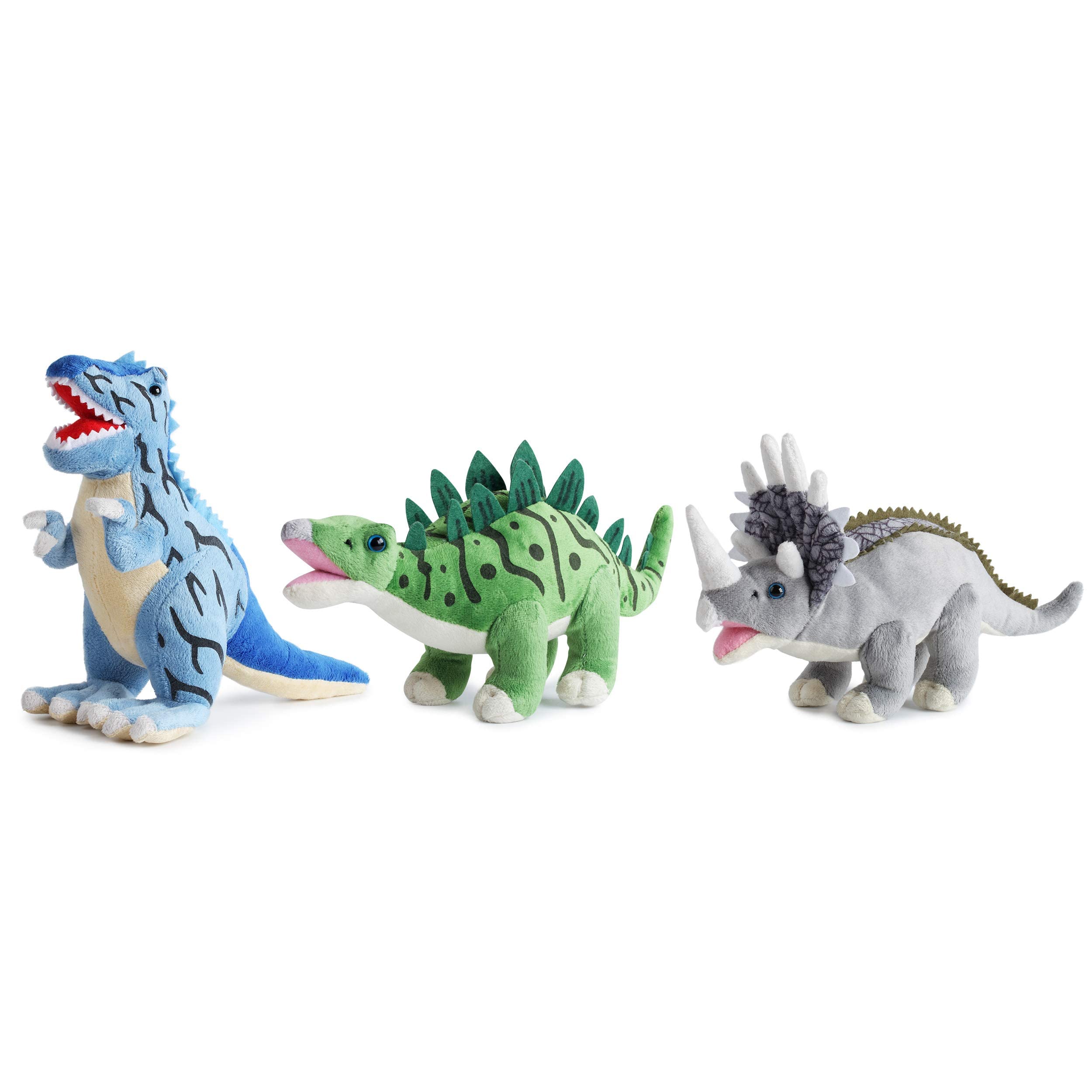 Dazmers Dino Stuffed Animals - 12 Inch Plush Toys with Board Book: Big Colorful Set for Toddlers Ages 1-3. Soft & Cuddly Dinosaur Gift - T-Rex, Triceratops, Stegosaurus. Learn & Play