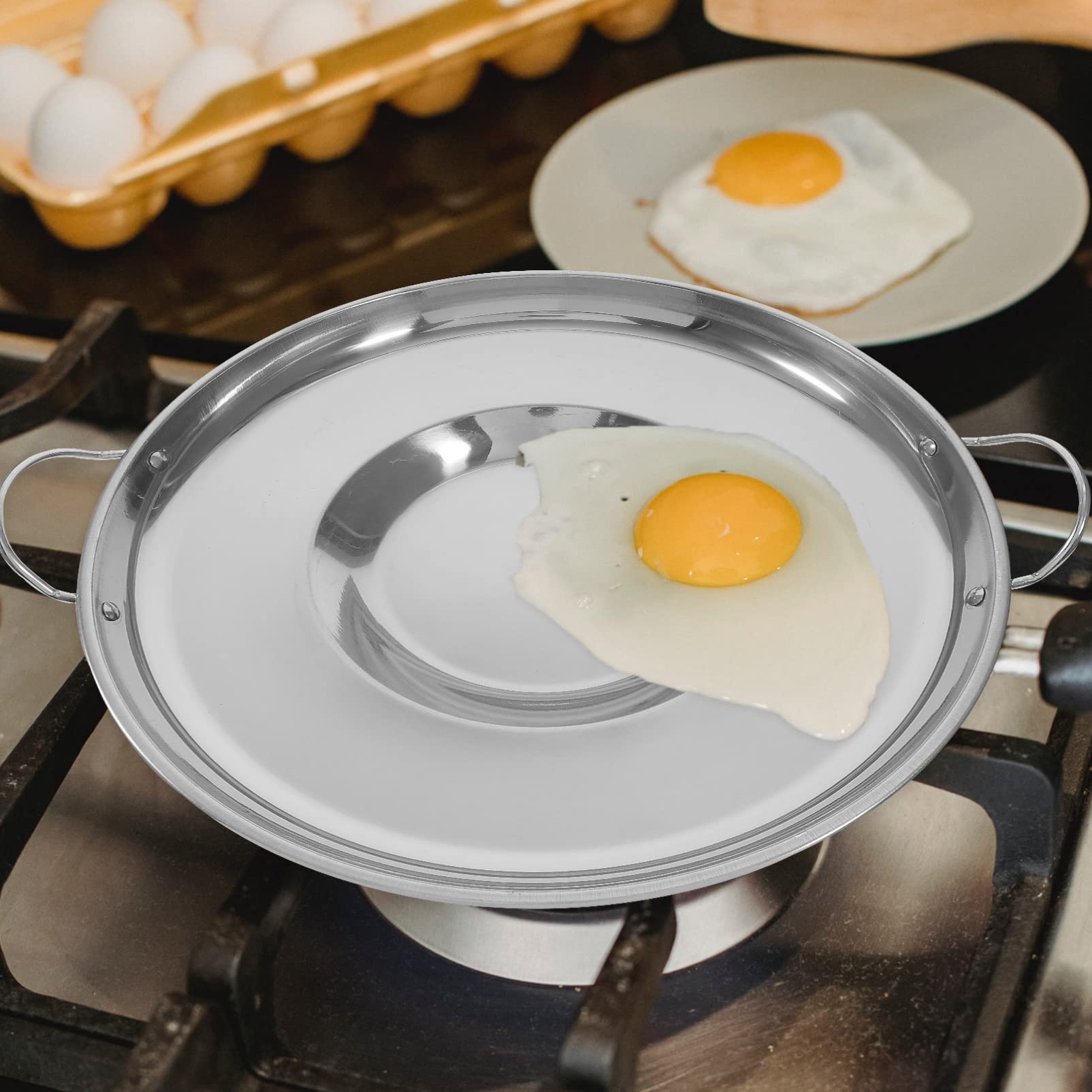 UPKOCH Mexican Style Wok Stainless Steel Comal Para Tacos Concave Frying Pan Nonstick Cooking Pan for Tortillas, Silver