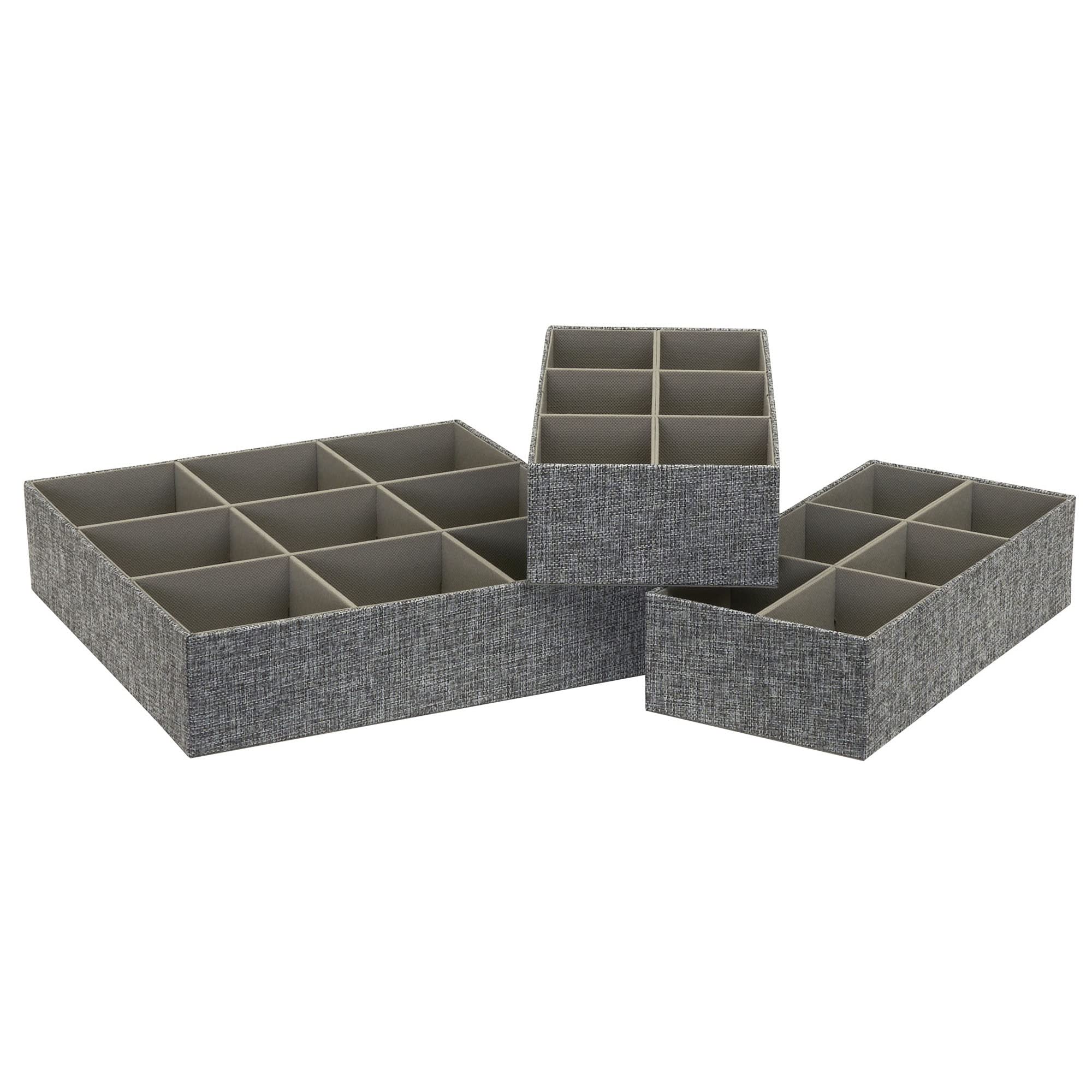 Household Essentials, Graphite 3 Piece Drawer Organizers Starter Set, Customizable Inserts, Large 2 Small Trays