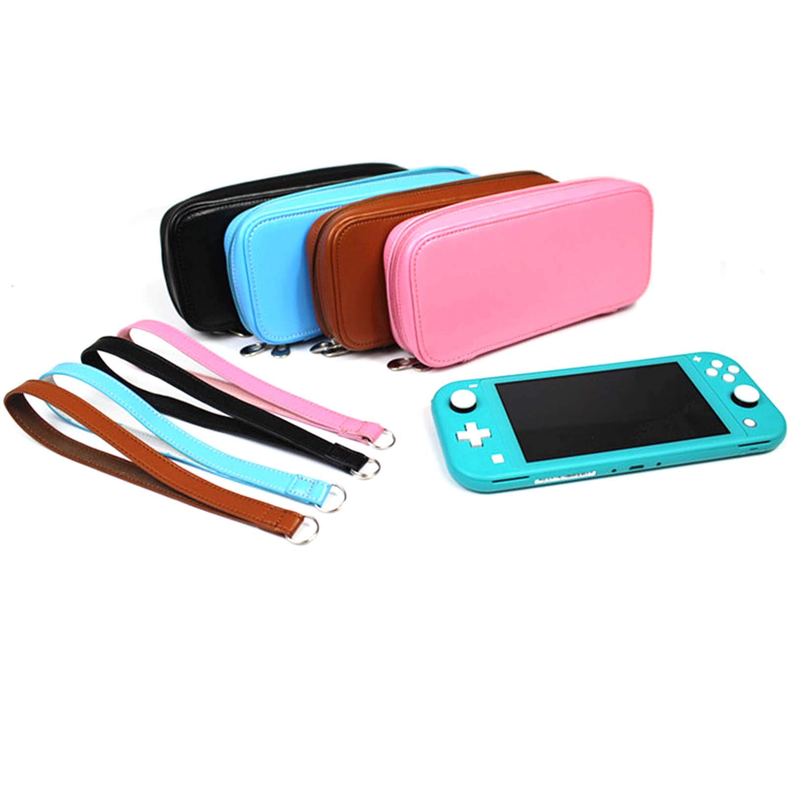 Classic Leather Black Carry Case for Nintendo Switch Lite - [Shockproof] Hard Shell Protective Cover Bag with 8 Game Card Slots,1x Leather Hand Strap Accessories(Black)