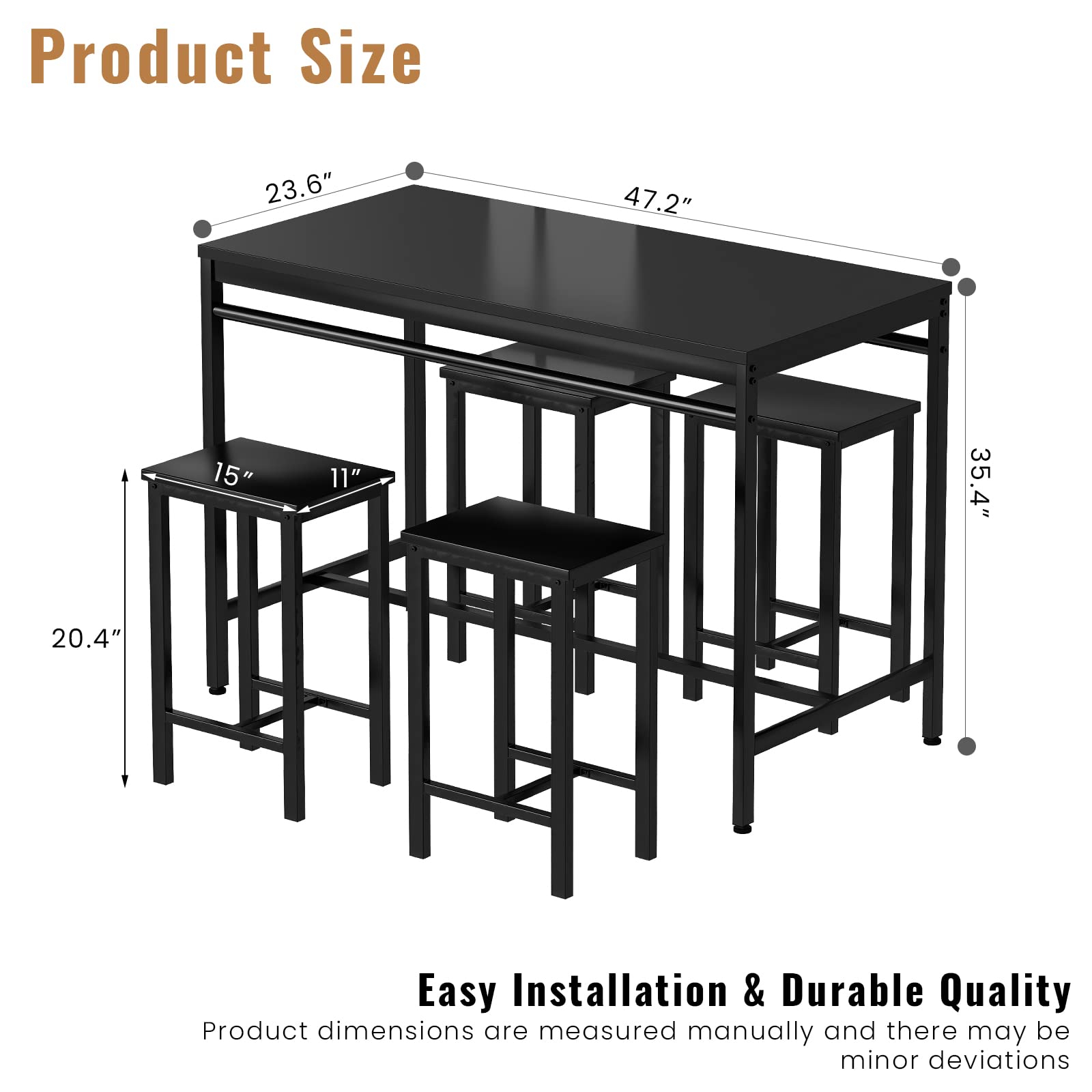 DKLGG Dining Table Set for 4 Bar Kitchen Table and Chairs for 4, Small Kitchen Table with 4 Stools, Wooden Dinner Table Set for 4, 5 Piece Dining Table Set Dining Room Table Set for Small Space