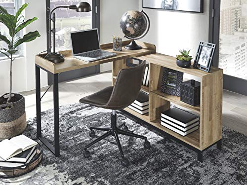Signature Design by Ashley Gerdanet Modern Farmhouse Home Office L-Shaped Desk with Side Storage, Beige