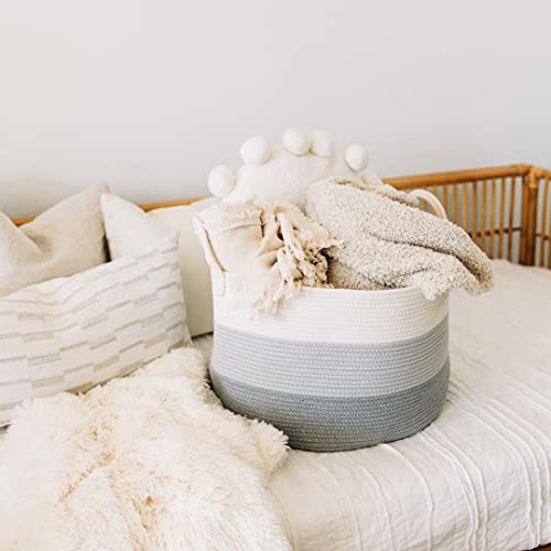 OrganiHaus Gray Extra Large Storage Basket for Blankets 20x13| Decorative Cute Laundry Hamper Basket for Clothes | Cotton Rope Basket for Blankets | Farmhouse Nursery Laundry Basket & Towel Hamper