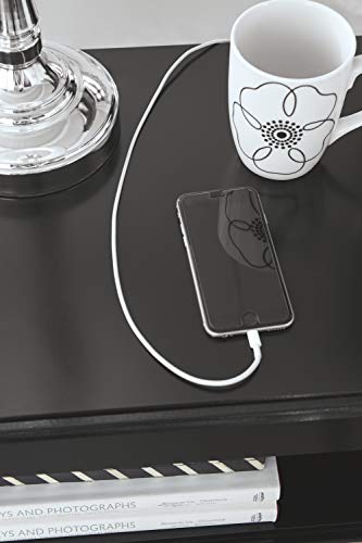 Signature Design by Ashley Starberry Glam 1 Drawer Nightstand with 2 Slim-Profile USB Charging Stations & Silvertone Glitter Accents, Black