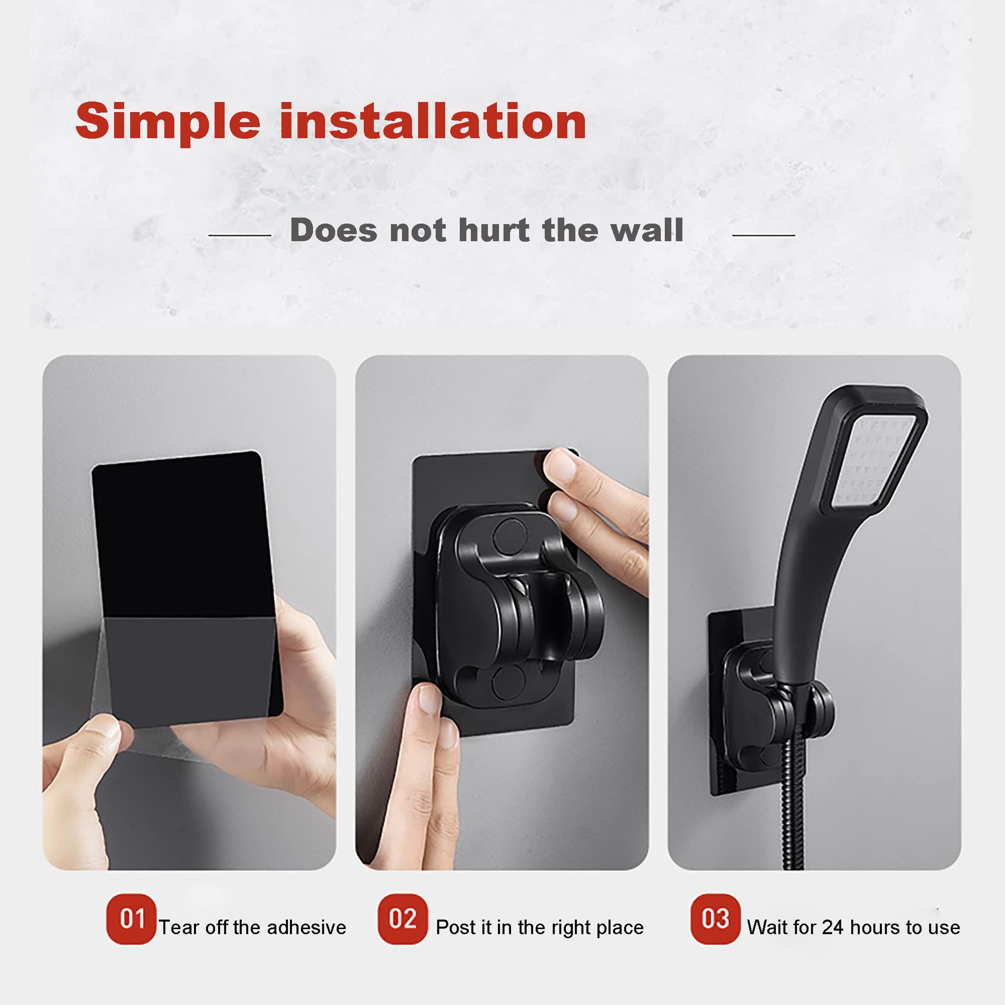 YICI Handheld Shower Bracket Shower Head Holder No Drilling Strong Adhesive Hand Shower Holder Angle Adjustable(Standard Black)