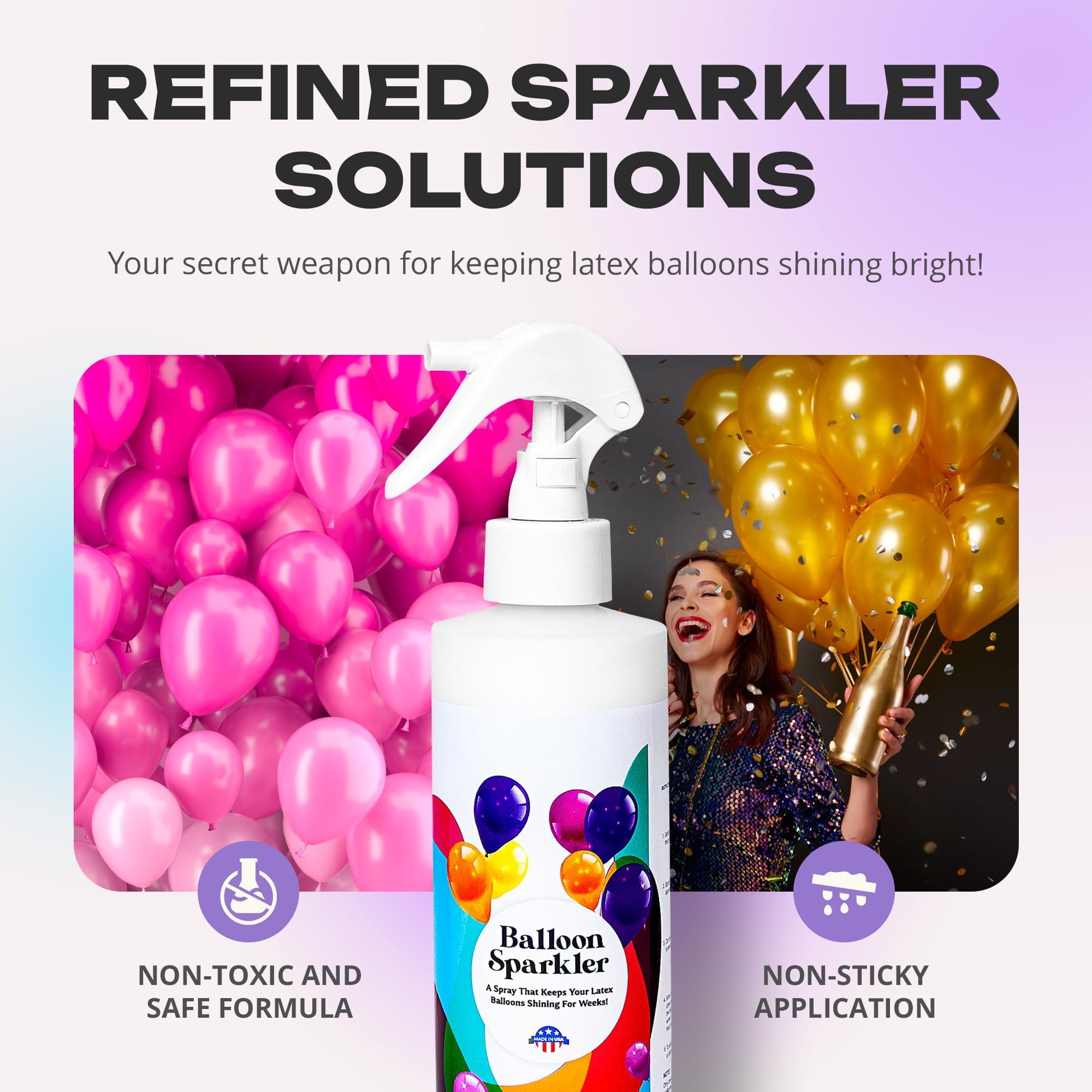 Balloon Shine Spray - Quick Drying High Shine Balloon Spray Formula for Vibrant Latex Balloons - USA Made Glossy Finish Spray for Balloons to Shine and Last Longer - Refined Sparker Solutions