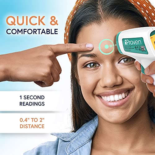 Infrared Forehead Thermometer for Adults, Kids and Babies, Touchless iProven Thermometer, 1sec Instant Accurate Readings, Easy to Use, 3 in 1 Thermometer with Fever Alarm, Silent & Memory Mode