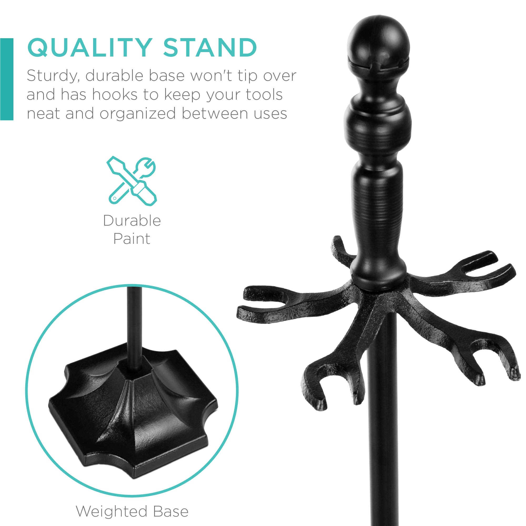 Best Choice Products Fireplace Tool Set 5pc Indoor Wrought Iron Outdoor Firepit Tool Set w/Poker, Tongs, Broom/Brush, Stand - Copper