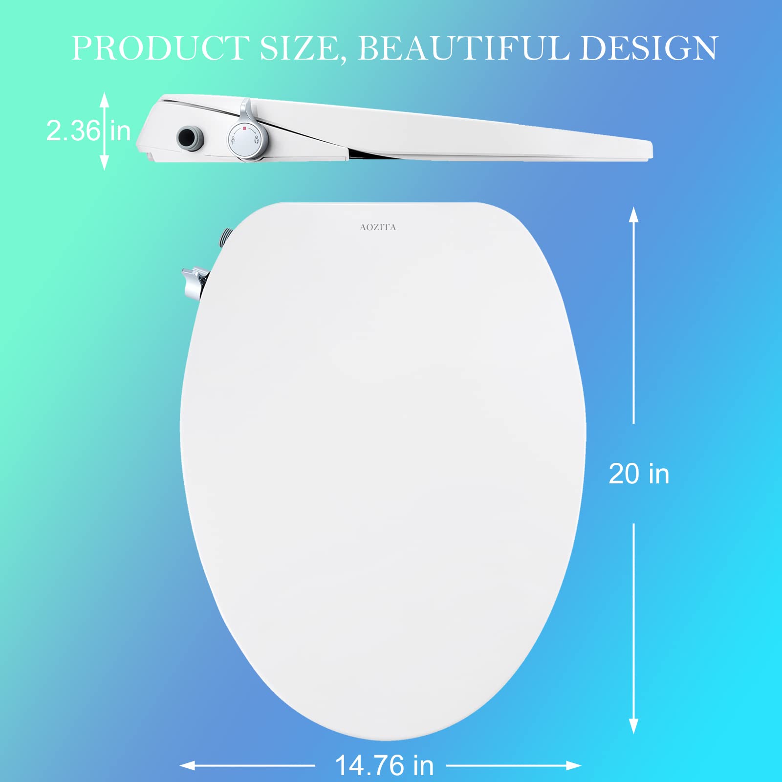 AOZITA Non Electric Bidet Seat for Elongated Toilets with Dual Spray Nozzles and Slow Close Seat