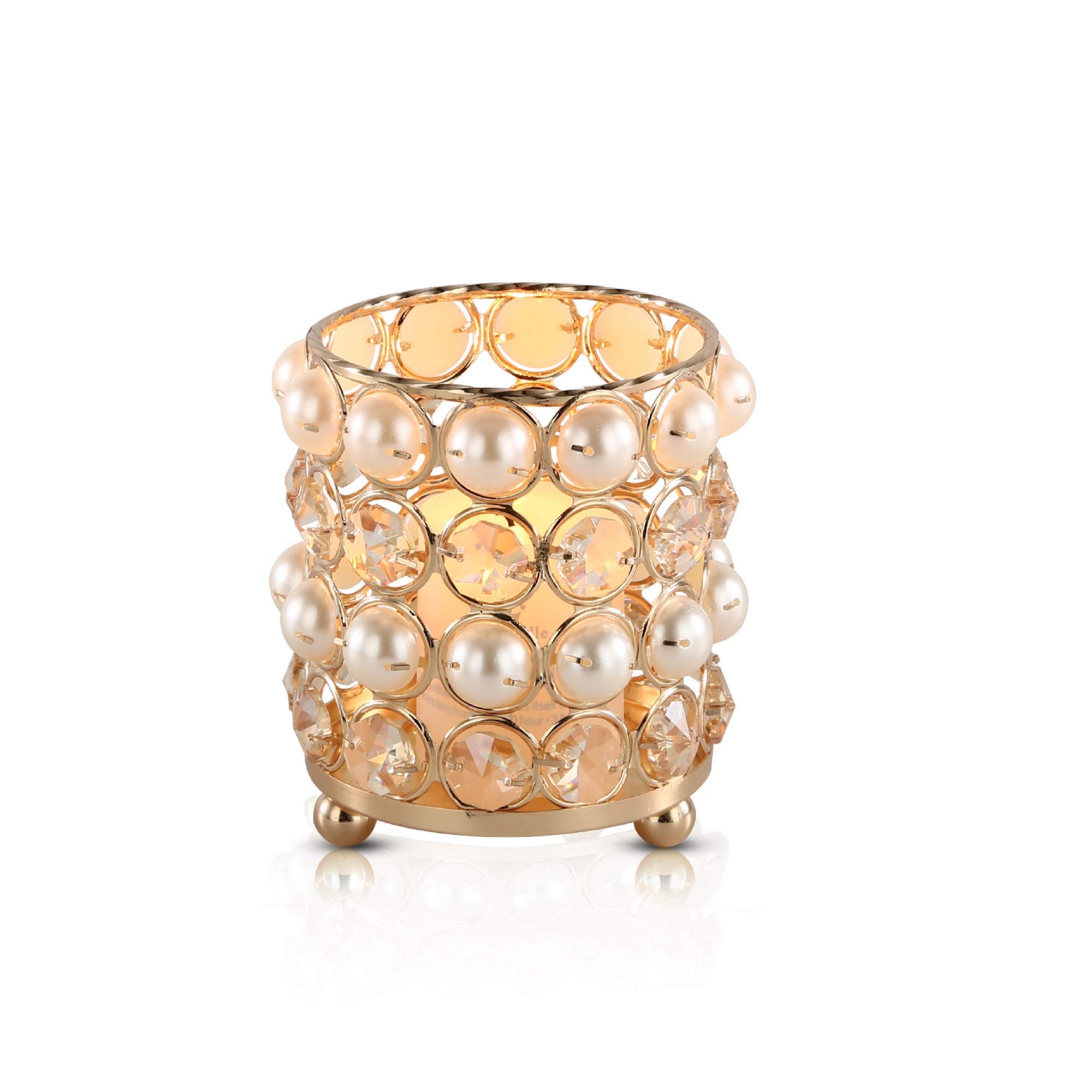 Dotline Deco Candle Holders Most Preferred Decorative Crystal Candle Holder for Home Office Living Room Indoor Garden Dining Great Gift, for Weddings, Anniversary, Party and Home Décor(Gold, Small x1)