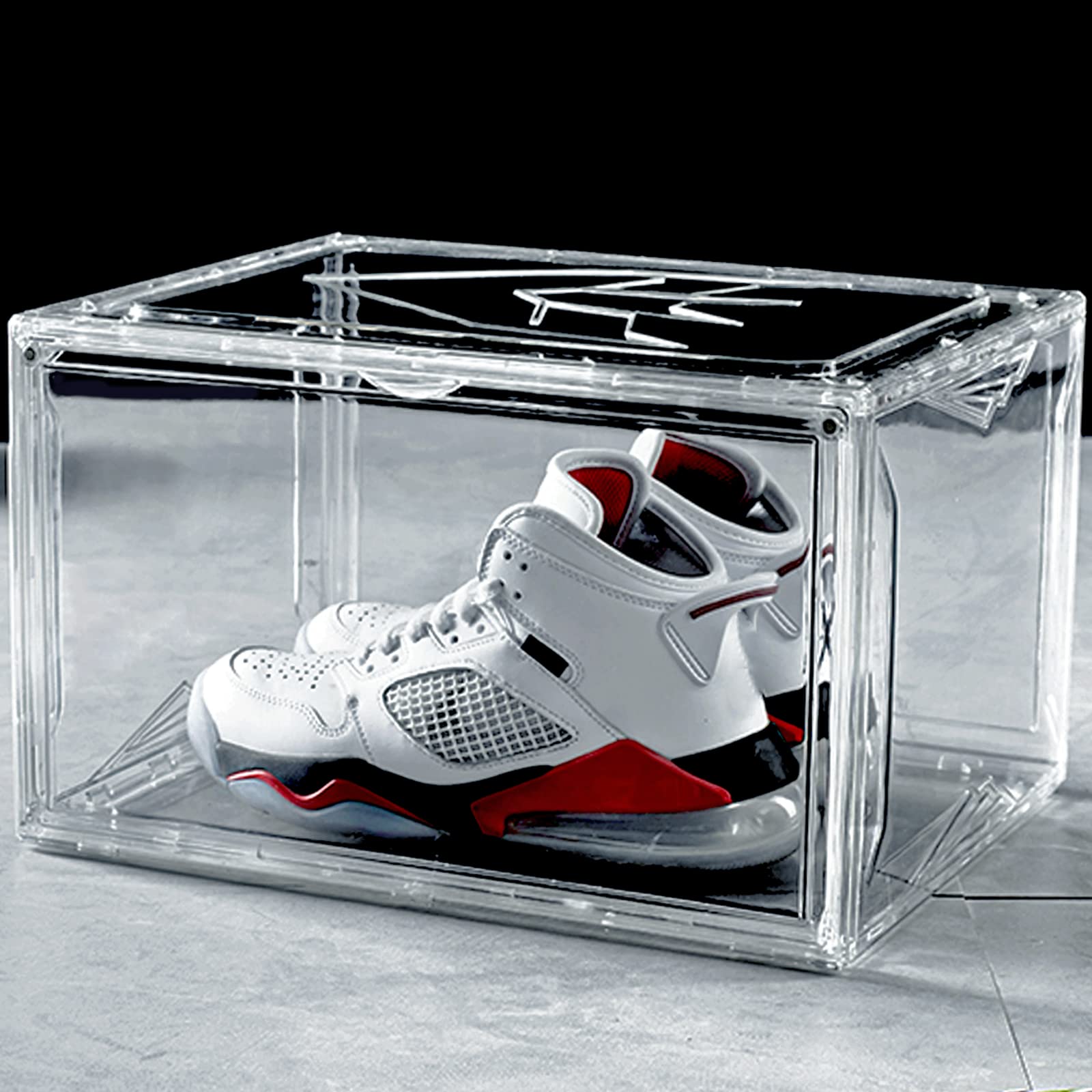 Floating Clear Shoe Box Stackable Plastic Sneaker Box Container, Magnetic Side Open Acrylic Organizer and Storage Case Wall Mounted , Full Transparent Versatile Display Case for Hats, Models, etc.