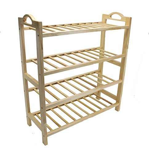 FixtureDisplays® Wood Shoe Rack Flower Plant Display Stand Reading Room Book Cart Storage Organizer 4-Shelf 15918