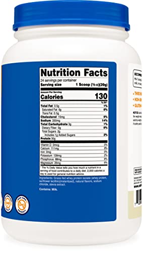 Nutricost Grass-Fed Whey Protein Isolate (Vanilla) 2LBS - Non-GMO, Gluten Free, Natural Flavors