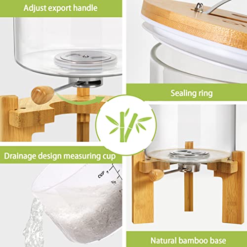 Csyidio 8.8L Rice Dispenser with Stand and Measuring Cup, Glass Rice Dispenser Cereal Dry Food Storge Container for Kitchen Pantry Organization