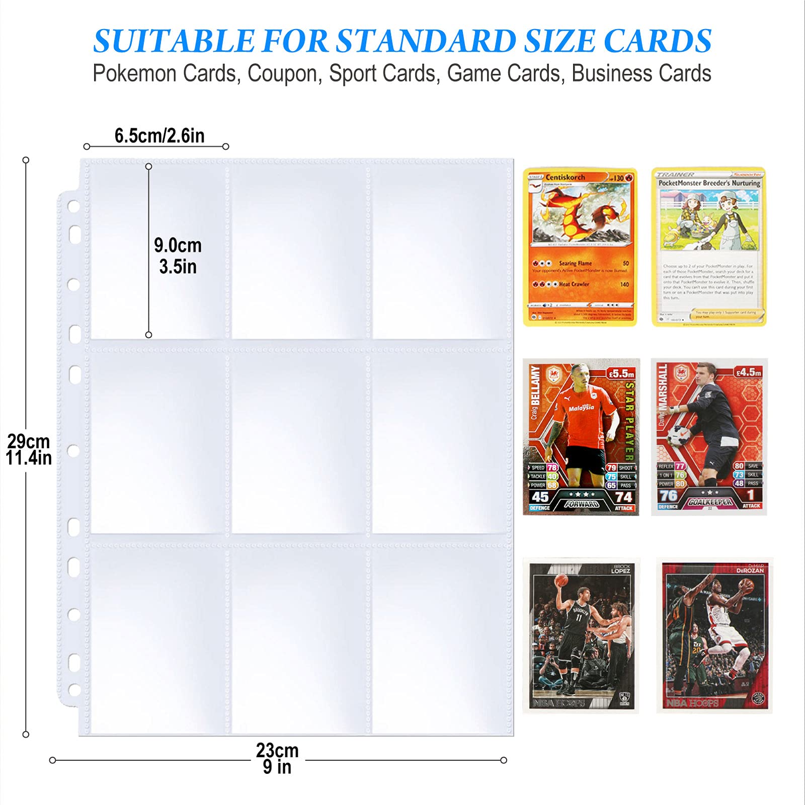 Double-Sided 540 Pockets Baseball Card Sleeves - Trading Card Sleeves Pages Fit 3 Ring Binder, 9 Pocket Page Protector for Standard Size Cards, Sport Cards, Game Cards, Business Cards(30 Pack)