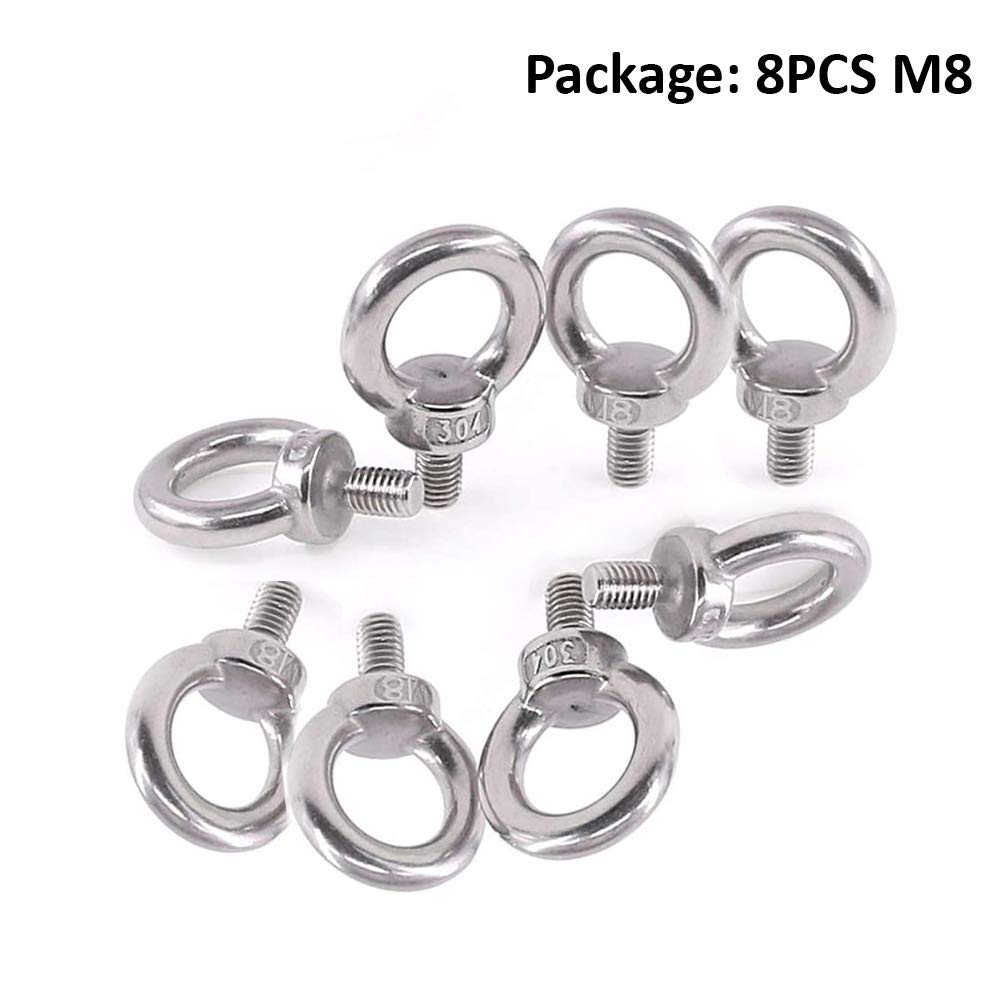 Lependor M8 Metric Machinery Lifting Eye Bolt, 304 Stainless Steel Thread Lifting Ring Eyebolt - 8 Pcs M8 (5/16")