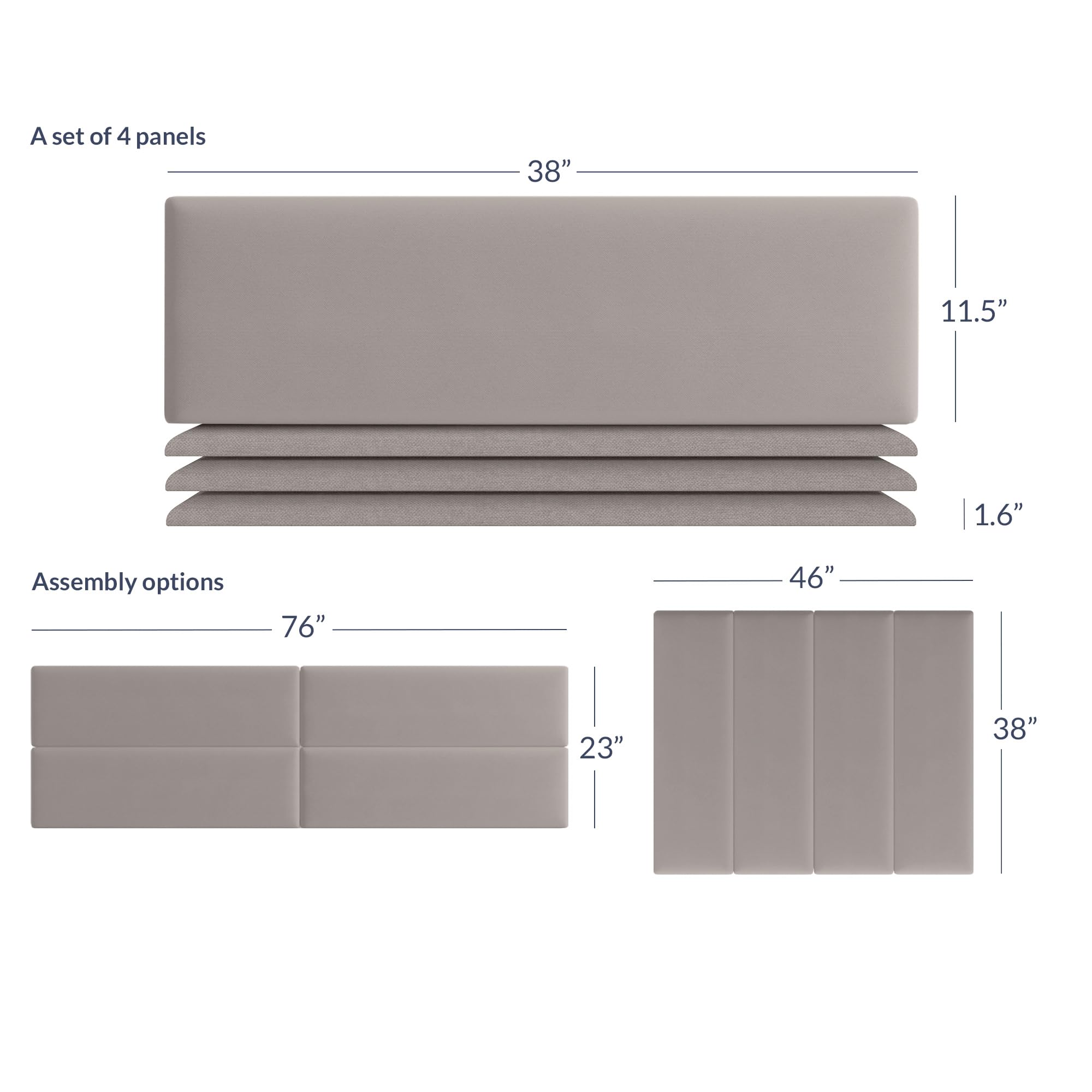 BELLEZE Upholstered Wall Panels, Twin, Single, or Queen Size Wall Mounted Headboards, Comfortable Fashional Padded Headboards - Pack of 4 Panels, Light Brown (Each Individual Panel 38" x 11.5")
