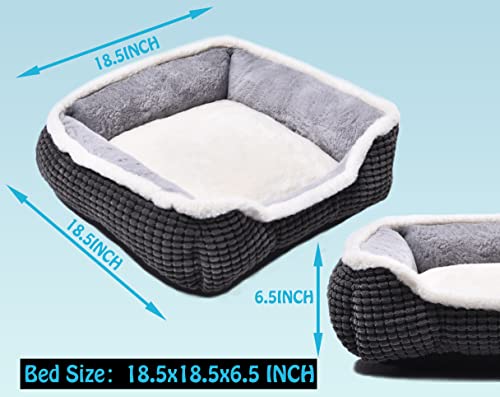 Dog Bed for Small Dogs,Cute Cat Bed for Indoor Cats,Washabel Super Soft Durable Kitten Bed and Puppy Bed, Anti-Slip & Water-Resistant Bottom,Luxury Square Grey Small aninal Bed