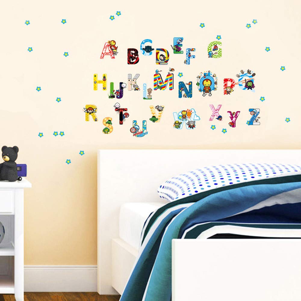 ufengke Alphabet ABC and Superheroes Wall Stickers Stars Letters Wall Decals Wall Decor for Kids Bedroom Nursery