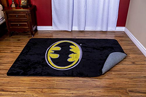 DC Comics Batman Emblem 48'' x 72'' Rug - Batman Logo - Black Background & Yellow Mark - Officially Licensed - Super Soft & Thick Surface - 100% Polyester