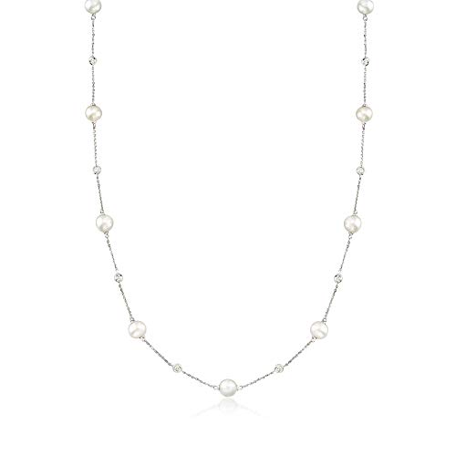 Ross-Simons 6-7mm Cultured Pearl and .30 ct. t.w. Diamond Station Necklace in 14kt White Gold. 16 inches