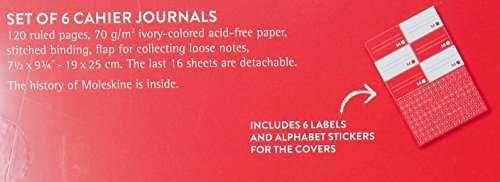 Moleskine Cahier Journals, 120 Ruled Pages, 7.5" x 9.75", 6 Pack