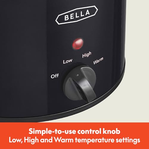bella Electric Slow Cooker 1.5 Qt, Dishwasher Safe Removable Stoneware Pot and Glass Lid, Adjustable Temperature & Cool Touch Handles, Portable Mini Rice Cooker, Baby Food Steamer & Soup Warmer, Black