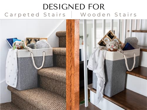 Stair Basket 16" x 16" x 10" Basket for Stairs with 3 Foldable Sections, Durable Cotton Collapsible Storage Bins, Stair Storage Organizer STRIKING LIFESTYLE