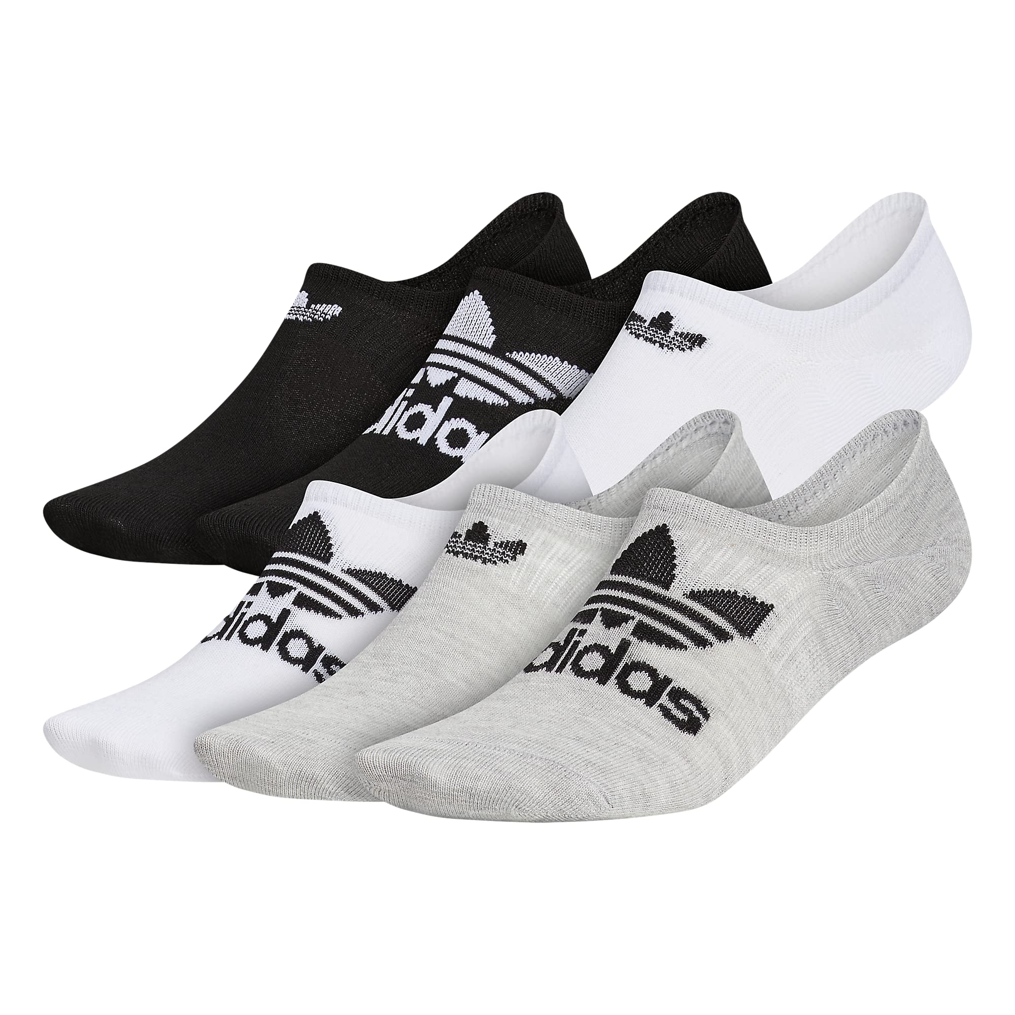 adidas Originals Men's Classic Trefoil Superlite Super No Show Socks (6-Pair), Heather Grey/White/Black, Large