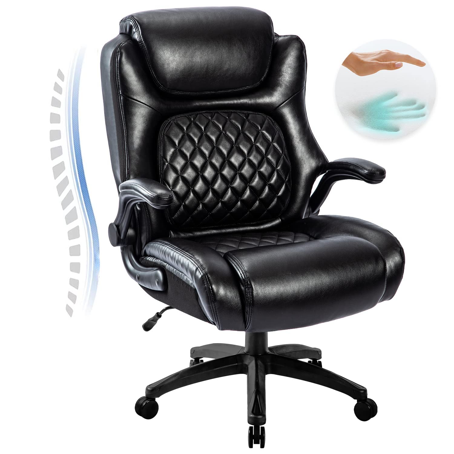 YI DANICA High Back Big & Tall 400lb Office Chair - Heavy Duty Metal Base, Adjustable Tilt Angle Large Bonded Leather Ergonomic Executive Computer Swivel Chairs