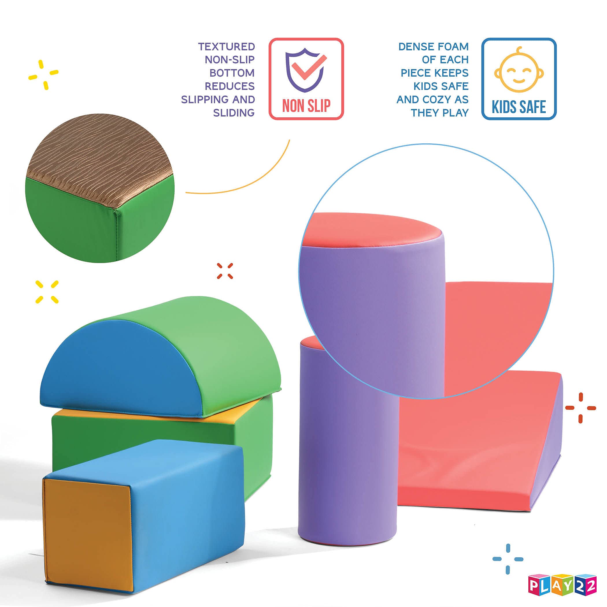 Climb and Crawl Activity Play Set - Climbing Foam Shape Toy for Toddlers 5 Piece Soft Zone Climbing Blocks, Safe Indoor Crawling Gym Equipment for Toddler, Infant, Baby Waterproof and Easy to Clean