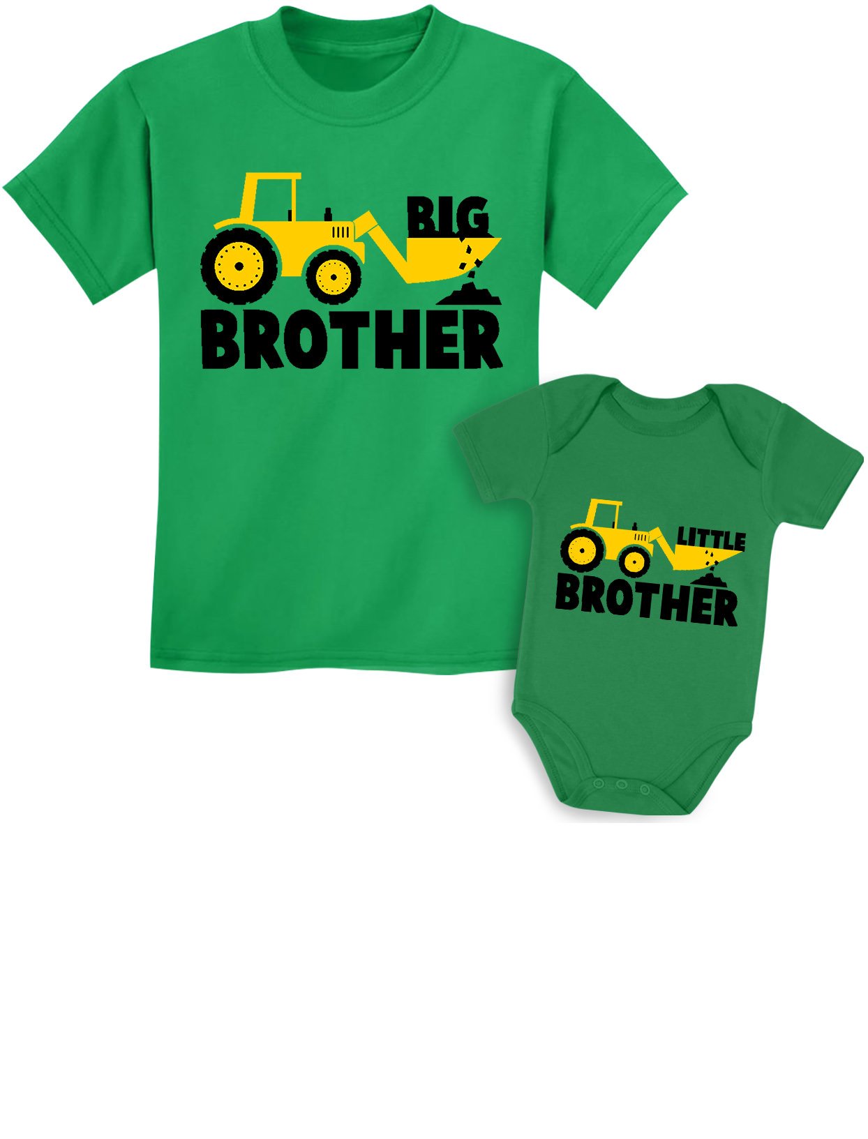 Tractor Big Brother Little Brother Matching Sibling Outfits Toddler Kids Tshirt & Baby Bodysuit Set Baby Green/Kids Green Baby Newborn/Kids 3T