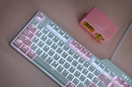 AK35i Mechanical Gaming Keyboard, 104 Keys and 6 Media Keys Anti-Ghosting, 2 Colors PBT Keycap, Elegant White Backlight, Aluminum Panel (Red Switch/White Backlight, Pink&White)