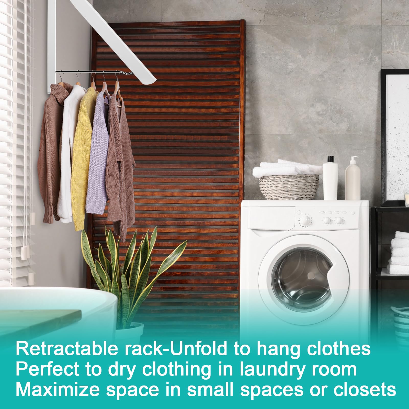 Layhit 4 Pcs Folding Clothes Drying Rack Wall Mounted Retractable Clothes Rack Aluminum Foldable Wall Hangers for Clothes Space Saving Laundry Closet Organization White Clothing Dryer Rack for Storage