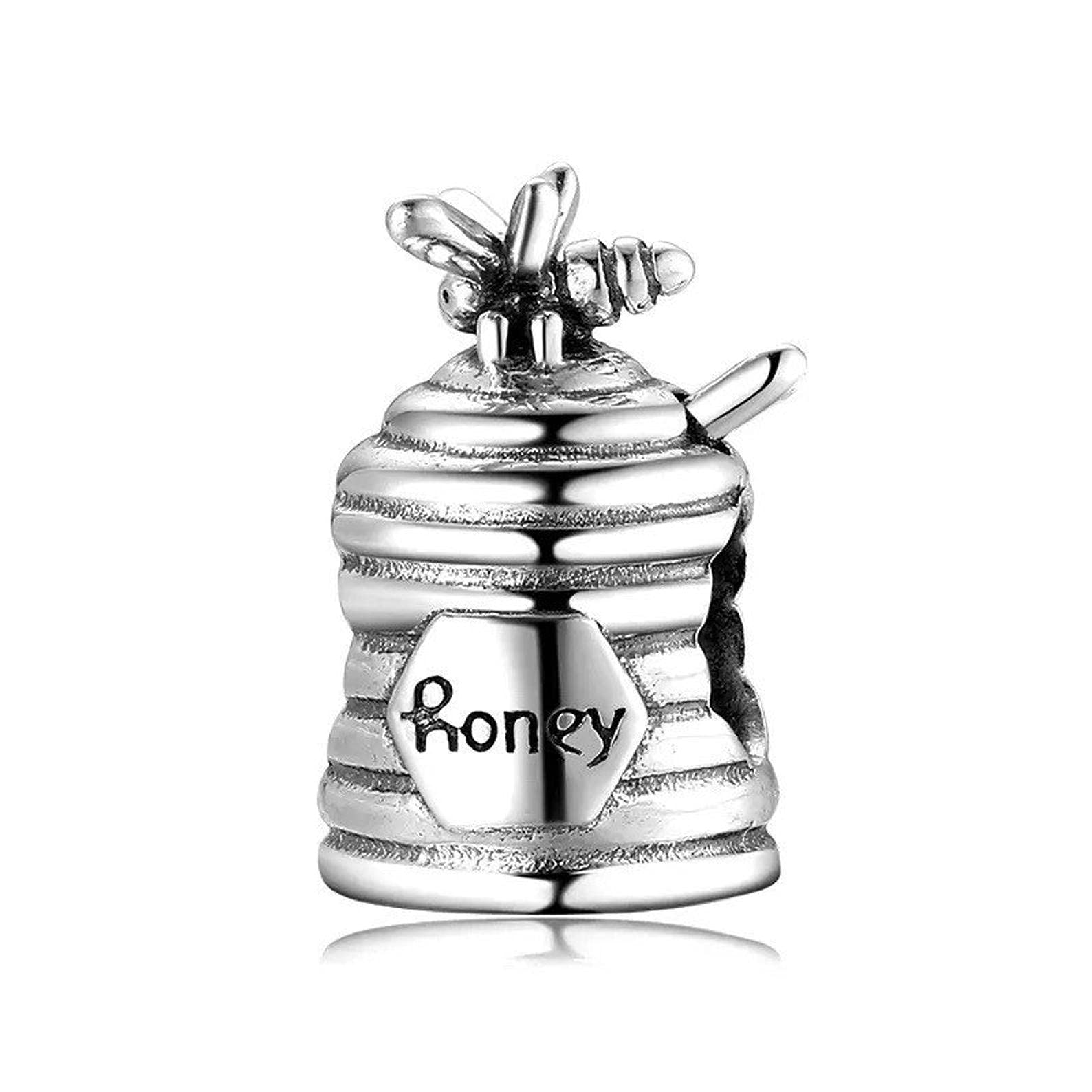 925 Sterling Silver Pendant Charm Bead For Pandora & Similar Charm Bracelets or Necklaces (Honey Pot Winnie the Pooh Bear Valentines Day)