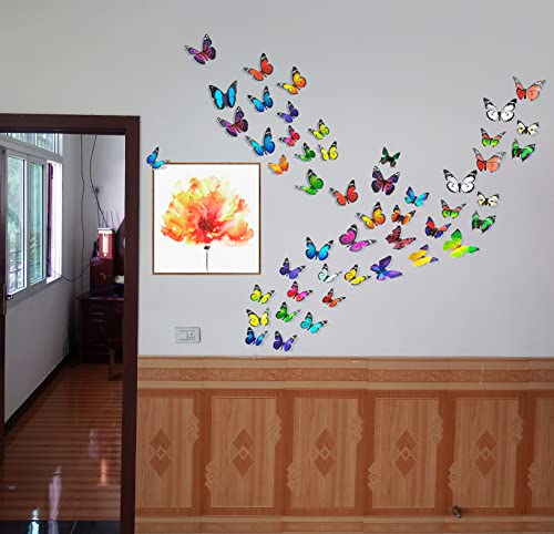 Heansun 80 PCS 3D Butterfly Wall Decor, 4 Styles Butterfly Wall Decals Removable Mural Stickers Butterfly Decorations for Home Room Bedroom Nursery Decor