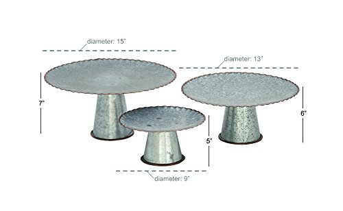 Deco 79 Metal Galvanized Cake Stand, Set of 3 9", 13", 15"W, Gray