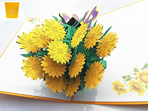 Flower Pop Up Cards 3D, Flower Greeting Card with Envelopes for All Occasions, Assorted 4 Flower Cards for Thanksgiving Birthday Christmas Valentine's Day Gift…