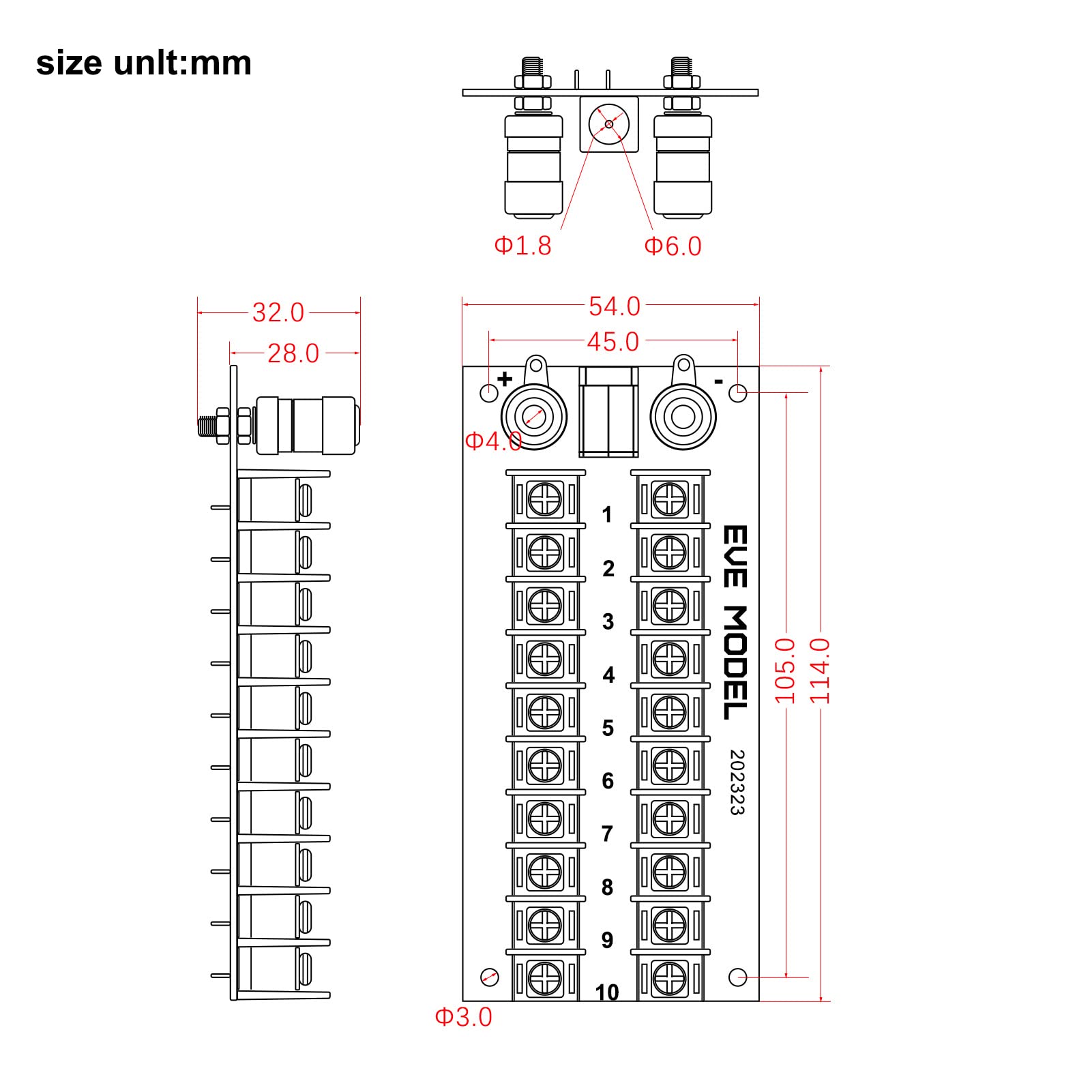 PCB005 1X Power Distribution Board 3 Inputs 2 x 10 Outputs for DC AC Voltage