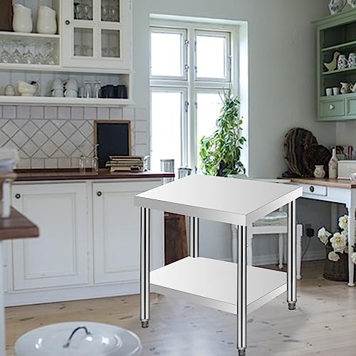 ATMTV Stainless Steel Table for Prep & Work 24x18 Inches, NSF Metal Commercial Kitchen Table with Adjustable Under Shelf and Foot for for Restaurant, Warehouse, Home, Kitchen, Garage