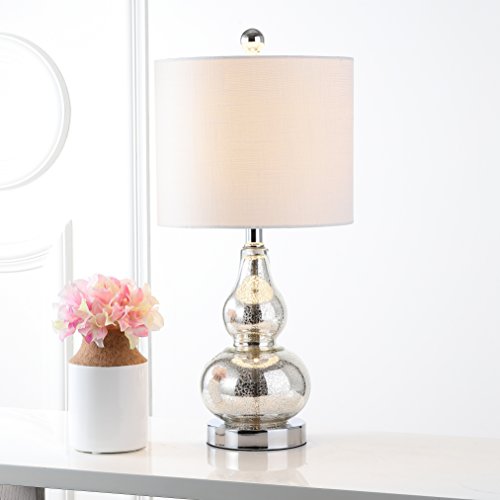 JONATHAN Y JYL1028C Anya 20.5" Mini Glass LED Table Lamp, Transitional, Glam, Midcentury, Modern, Elegant, Office, Living Room, Family Room, Dining Room, Bedroom, Hallway, Foyer, Silver