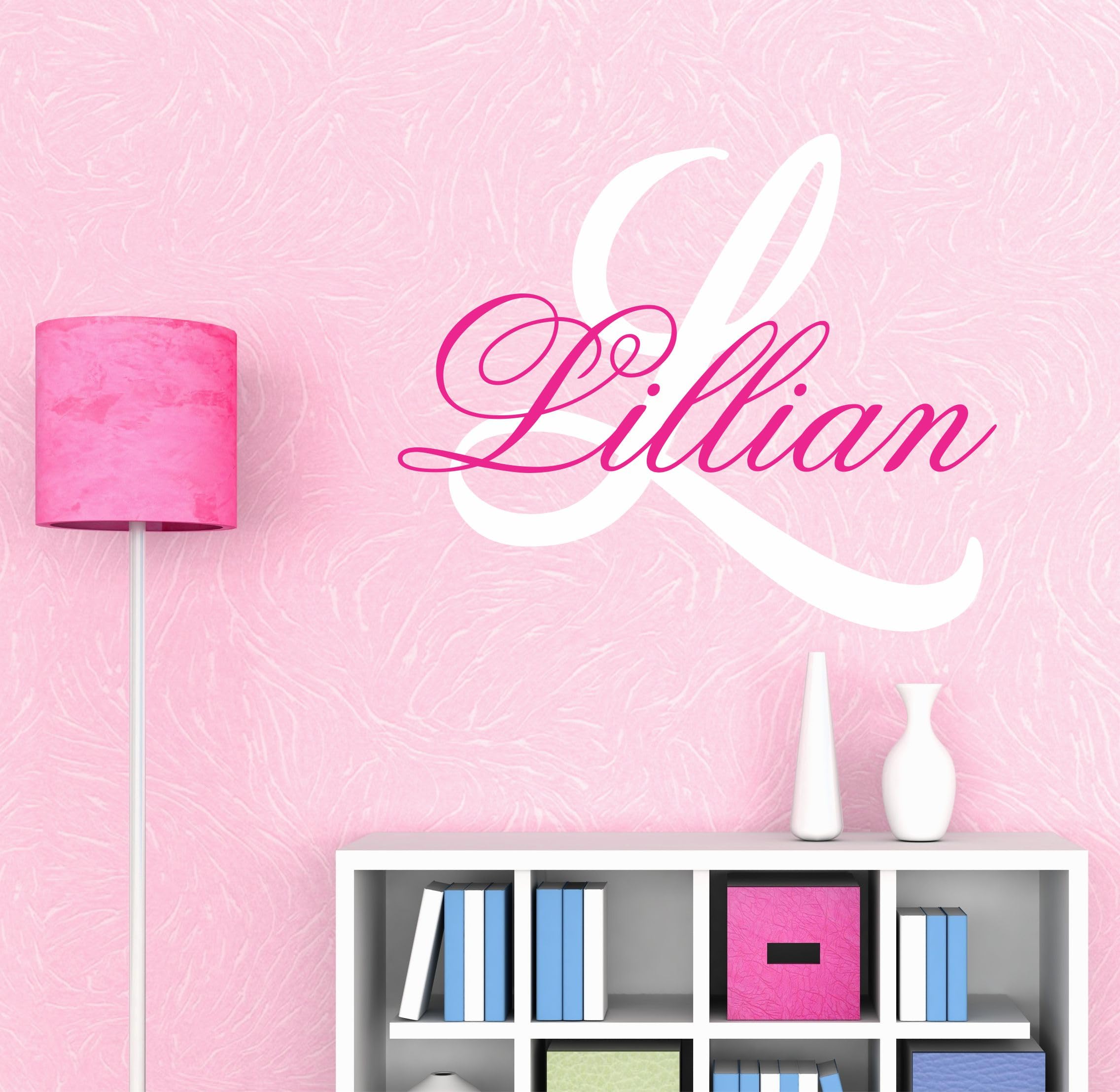 Decor Designs Decals Girls Fancy Cursive Single Personalized Custom Name Vinyl Wall Art Decal Sticker, Nursery Decoration, Baby Bedroom Decor (Multiple Size Choices) (Girls Name with Initial)