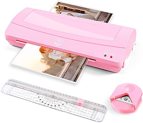 Thermal Laminator Machine, 12 inches Wide (A3 A4 A6), Never Jam Technology, with Paper Trimmer, Corner Rounder, 2 Roller System, Pink
