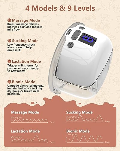 Double Wearable Breast Pump, Hands Free Vacuum Breast Pumps, Lower Noise and Painless, LED Display Memory Function, 4 Modes 9 Levels Electric Breast Pump Portable, 24mm Flange, 2 Pack